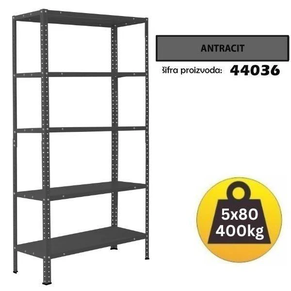 Polica metal-metal 188x100x40 5x80kg antracit