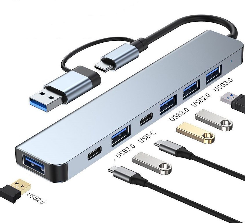 E-Green Adapter USB 3.0/USB 3.1 tip C (M) - USB 3.0 + 4 x USB 2.0 + 2 x tip C (7 u 2)