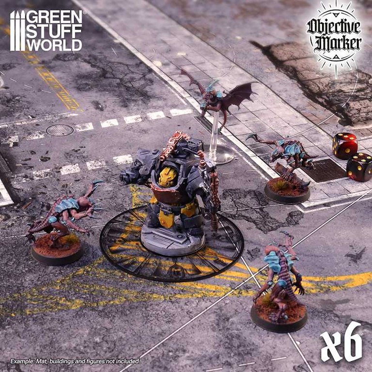 Clear Objective Marker (40mm+1') Pack x6 (compatible 40k WTC)