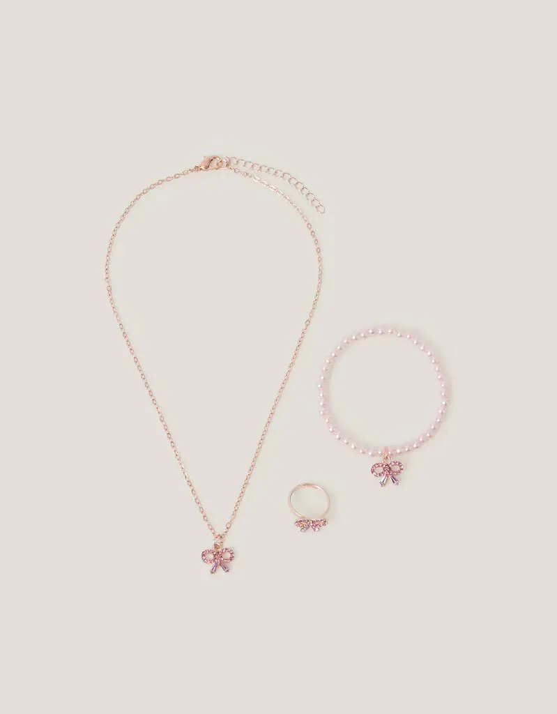 Monsoon Set ogrlica, narukvica i prsten za devojčice Bow, 3 komada, Rose gold