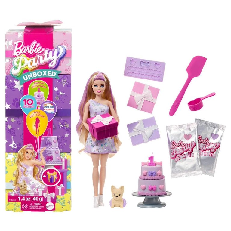 BARBIE LUTKA I DODACI PARTY UNBOXED JFG70