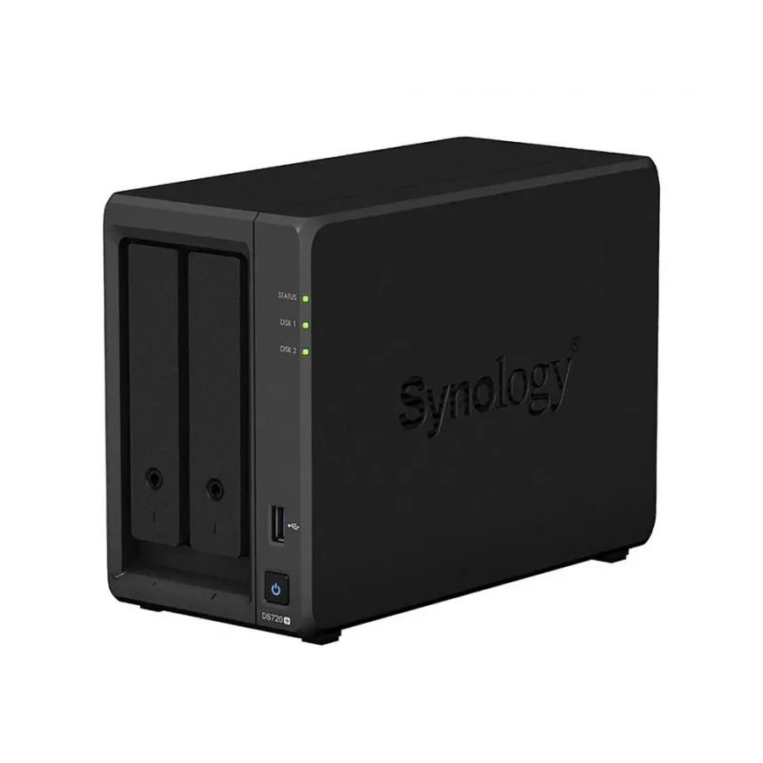 Synology DS725+, Tower, 2-Bays 3.5'' SATA HDD/SSD, 2 x M.2 2280 NVMe SSD, CPU AMD Ryzen R1600 dual-core (4-thread), max. boost up to 3.1 GHz, 4 GB DDR4 ECC SODIMM, 1 x 2.5 GbE, 1 x 1GbE, 1 x USB 3...