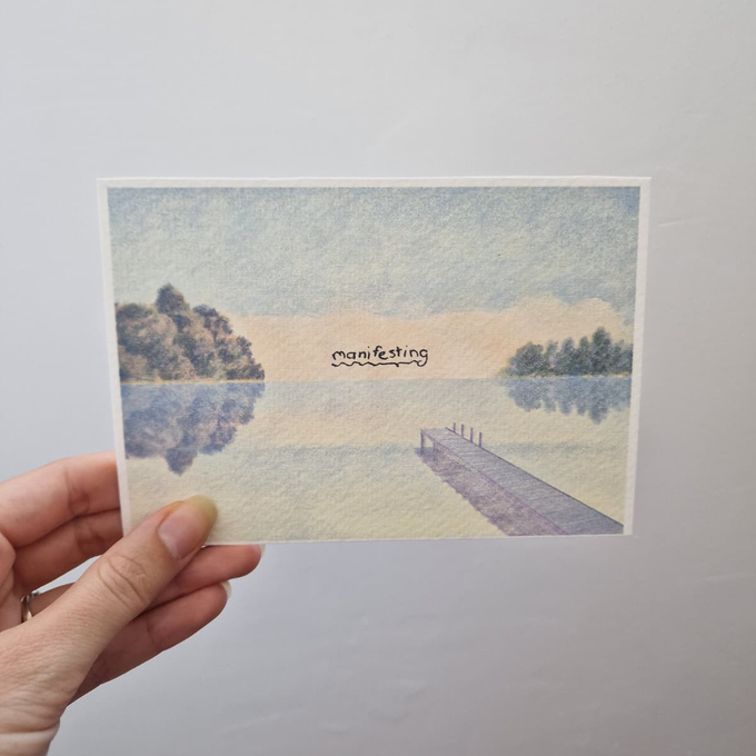 Art kartica Manifesting sa pejzažom jezera