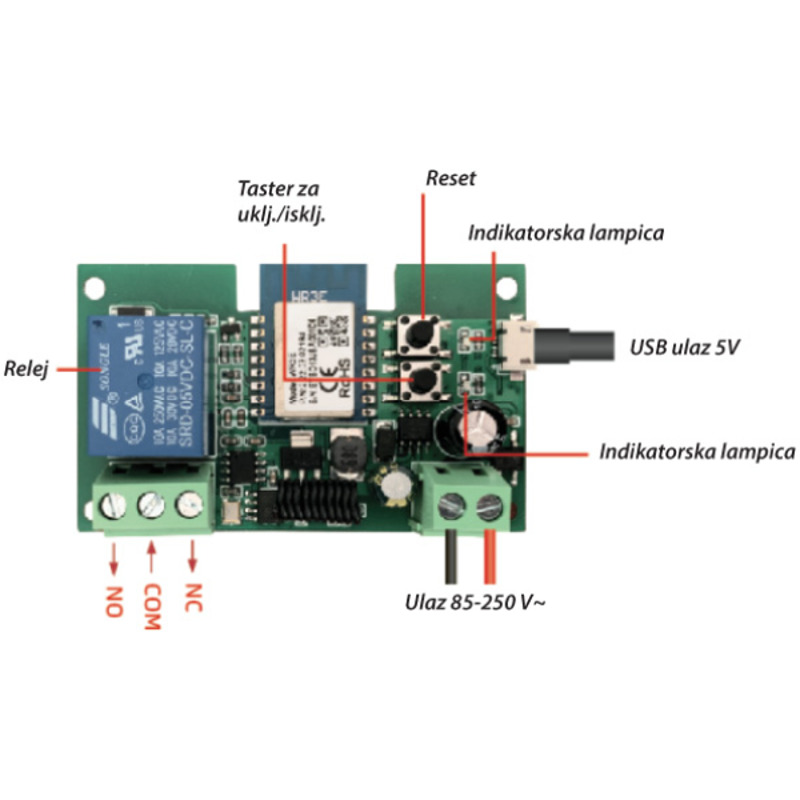 SMART prekidac, 1x beznaponski relej, WIFI+ RF
