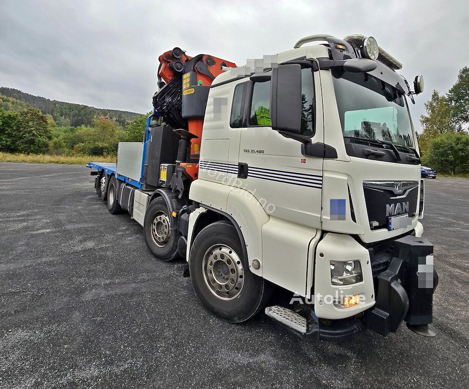 MAN TGS 35.480 *8x2 *crane PALFINGER PK650002 SH F + JIB + WINCH *BE kamion s ravnom platformom