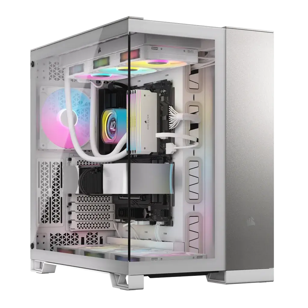 Corsair Gaming kucište 6500X, Mid-Tower, 2 komore, kaljeno staklo, Bez napajanja, bela-saten sivo, Aluminijum