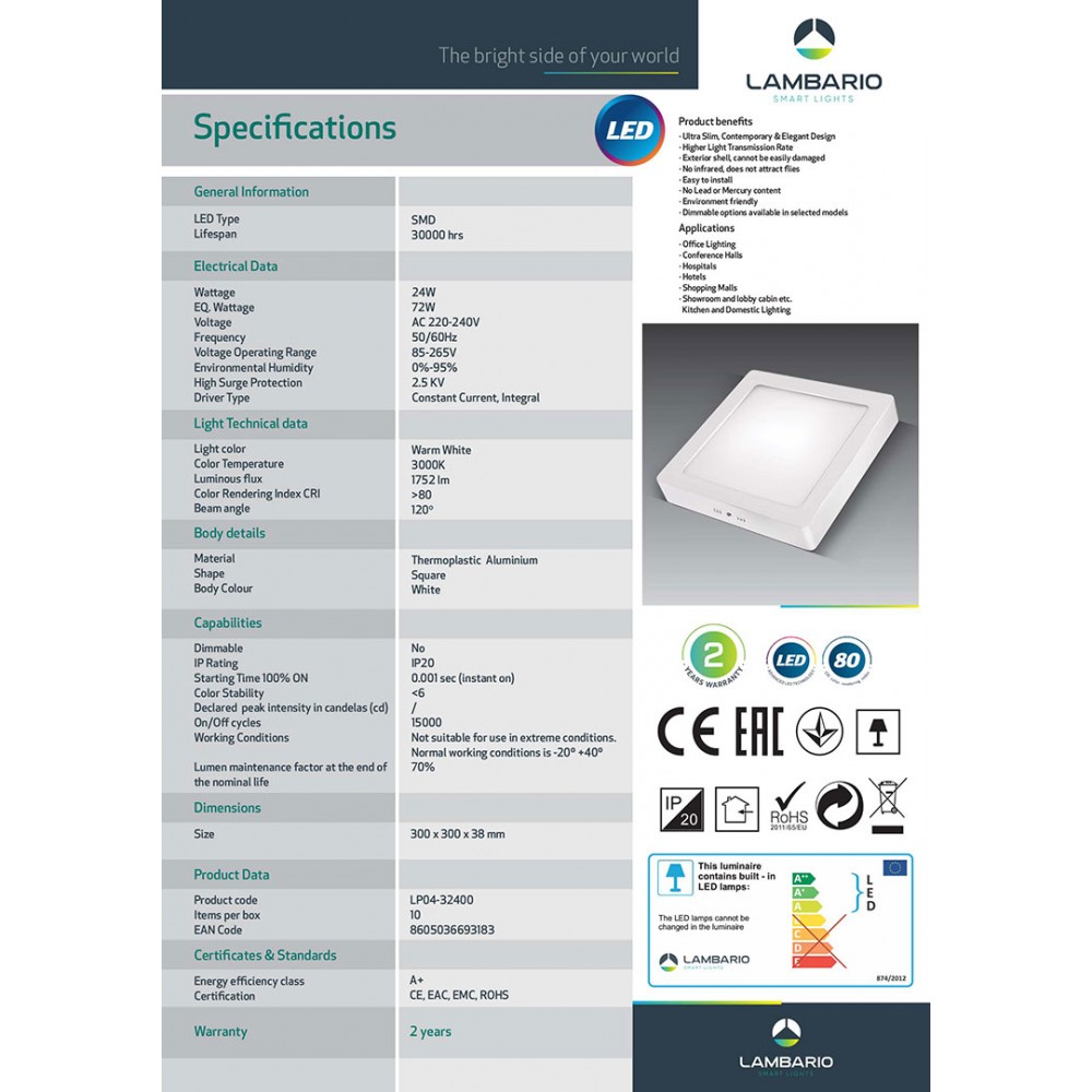 LED PANEL 24W N/Z 3000K KV LAM