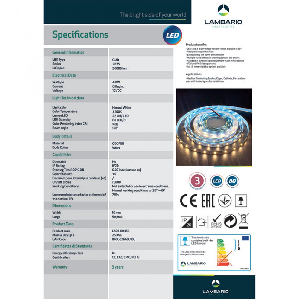 LED TRAKA 4.8W IP20 LAMBARIO (4200K)