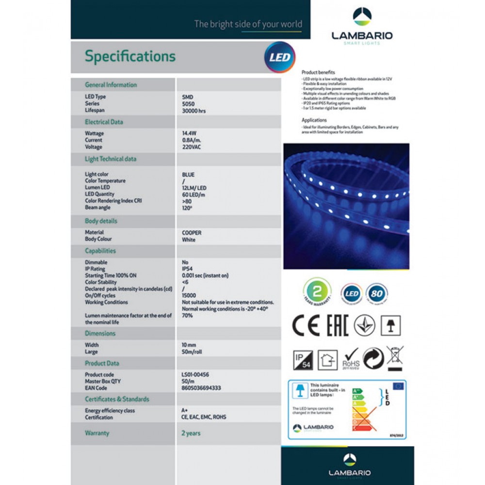 LED TRAKA PLAV 14.4W 220V IP54