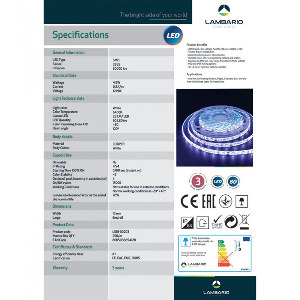 LED TRAKA 4.8W 6.4K IP54 LAMB
