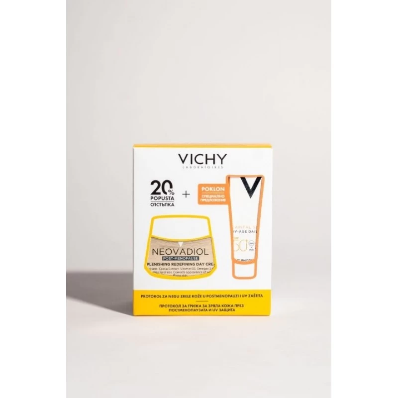 VICHY PROMO POST-MENOPAUSE NEOVADIOL DNEVNA KREMA ZA NEGU ZRELE KOŽE+ VICHY CAPITAL SOLEIL FLUID 15 ML