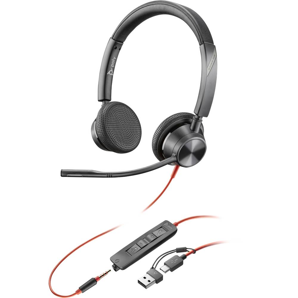 HP Poly Blackwire 3325 Stereo USB-C Headset +3.5mm Plug +USB-C/A Adapter, Black