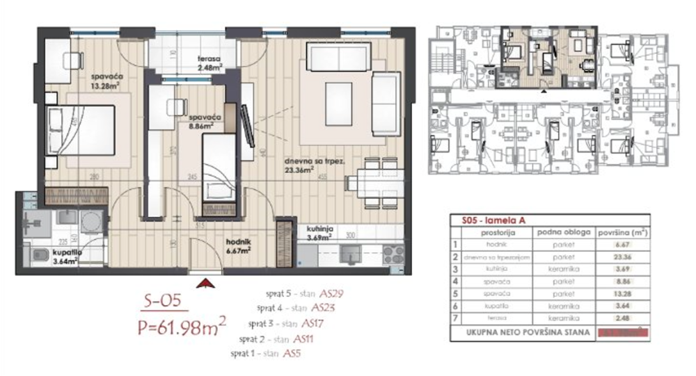 Pantelej, Dvoiposoban stan na prodaju, 61.98m2, 105.370€