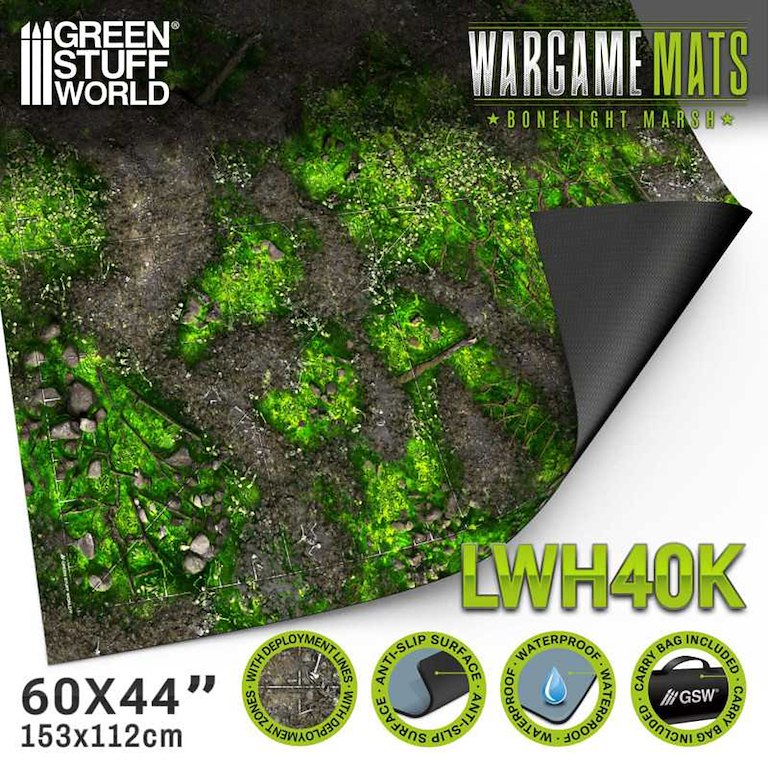 LWH40K - Wargame Mat - 155x114cm (44x60'' lines) - Boneblight Marsh