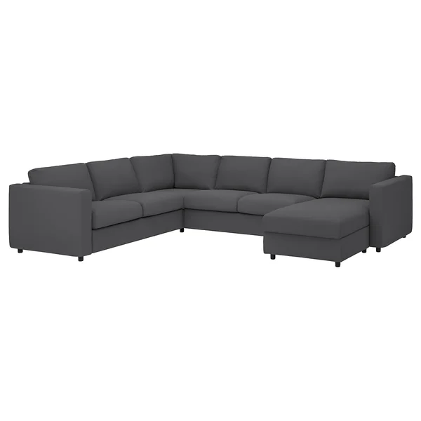 Ugaona sofa, 5-sed, s lenjivcem/Hallarp siva