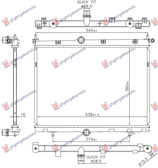HLADNJAK MOTORA 1.2 BENZIN - 1.5 DIZEL - ELEK.POGON (538x380x16)