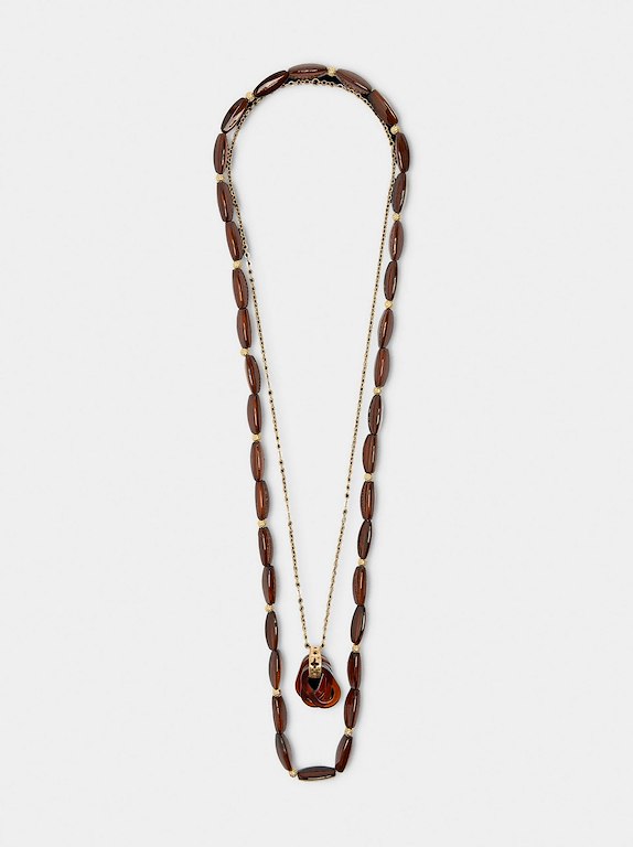 LONG DOUBLE NECKLACE WITH STONE EFFECT