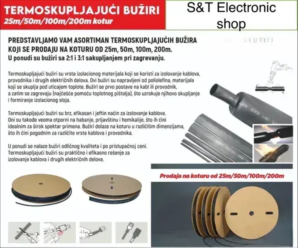 Artikal: Termoskupljajući bužir Boja: Crna Materijal: PO (Poliolefin)