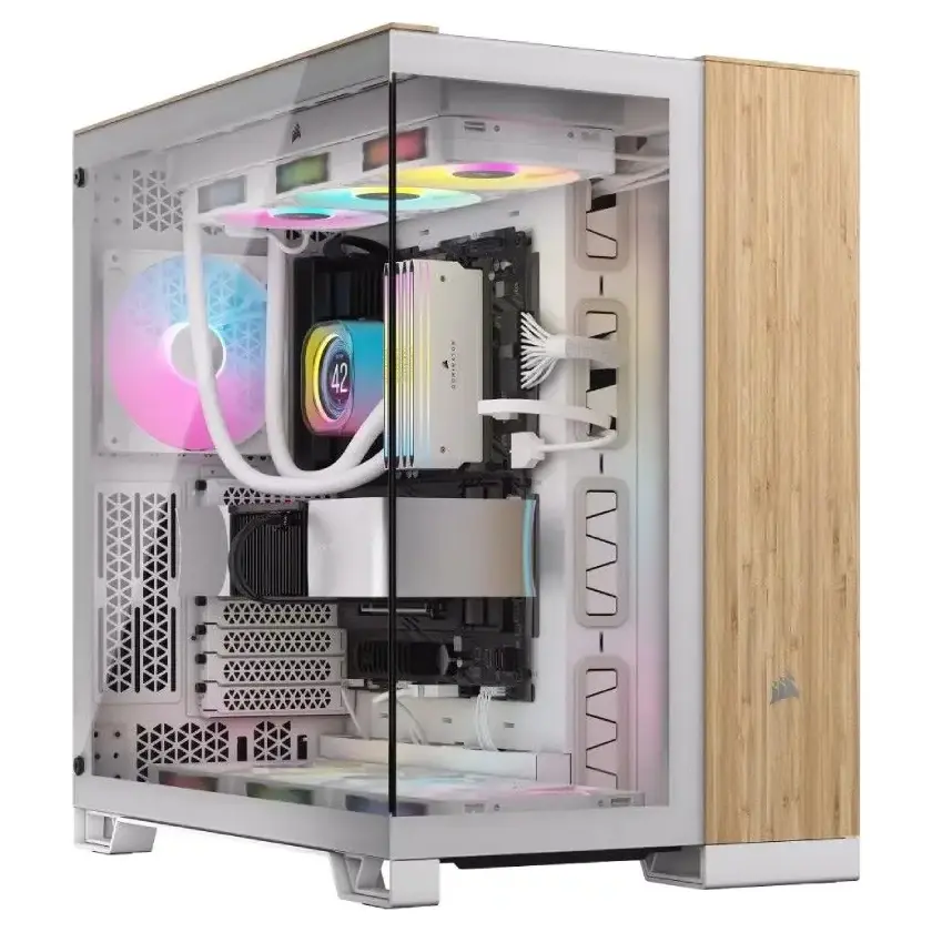 Corsair Gaming kucište 6500X, Mid-Tower, 2 komore, kaljeno staklo, bez napajanja, Bela - bambus drvo