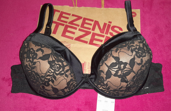 Tezenis crno bež čipka saten 85B NOVO!%