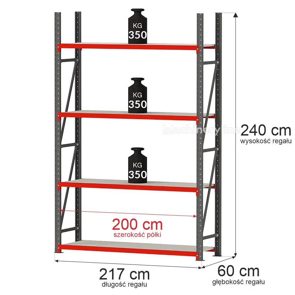Novi Mega-M Regał magazynowy 4-półkowy Mega-M FORTIS 240x217x60 cm moduł baz regal sa policama