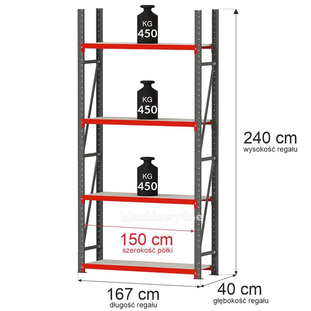 Novi Mega-M Regał magazynowy 4-półkowy Mega-M FORTIS 240x167x40 cm moduł baz regal sa policama