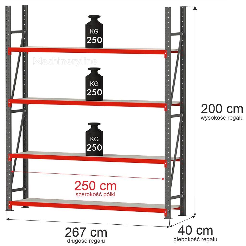 Novi Mega-M Regał magazynowy 4-półkowy Mega-M FORTIS 200x267x40 cm moduł baz regal sa policama