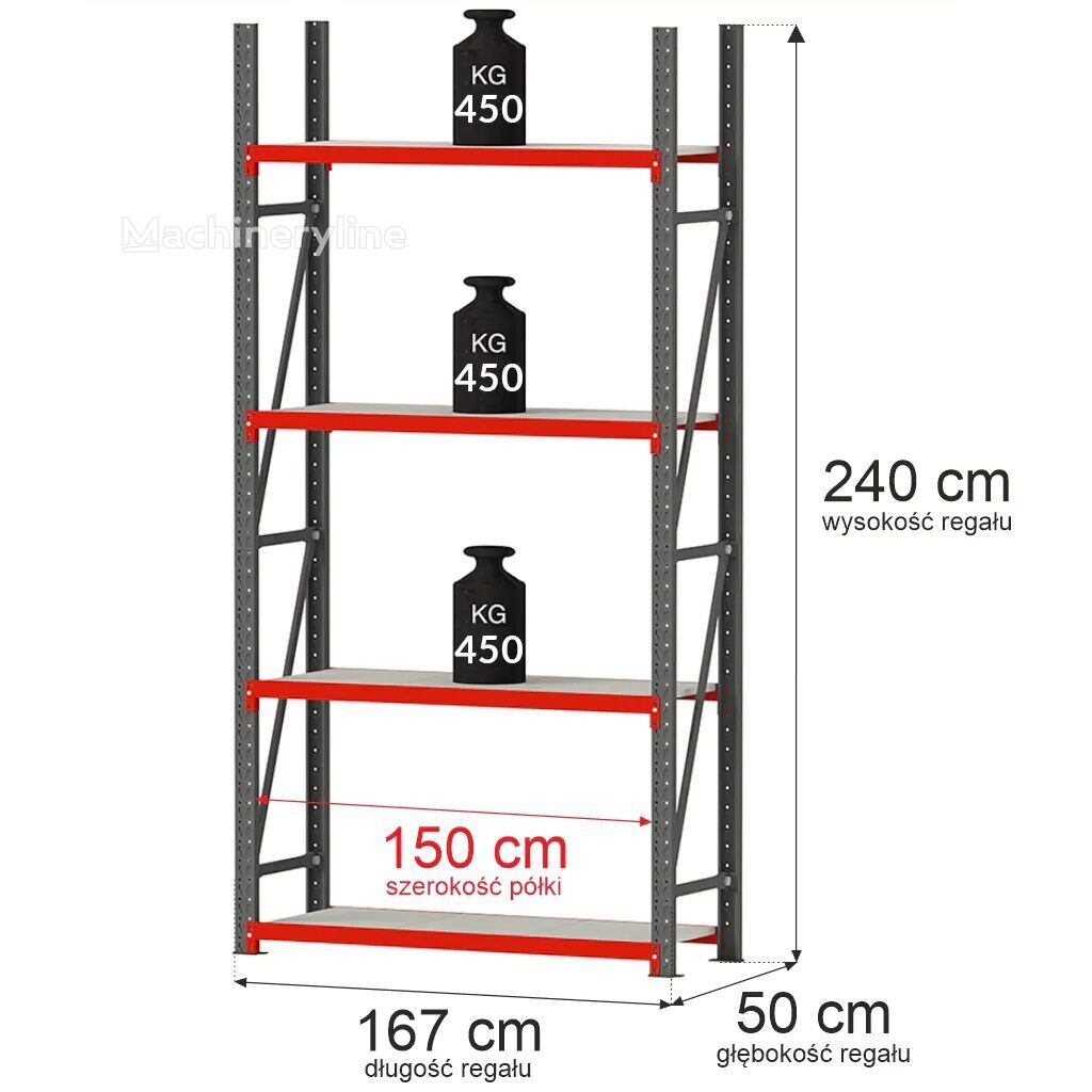 Novi Mega-M Regał magazynowy 4-półkowy Mega-M FORTIS 240x167x50 cm moduł baz regal sa policama
