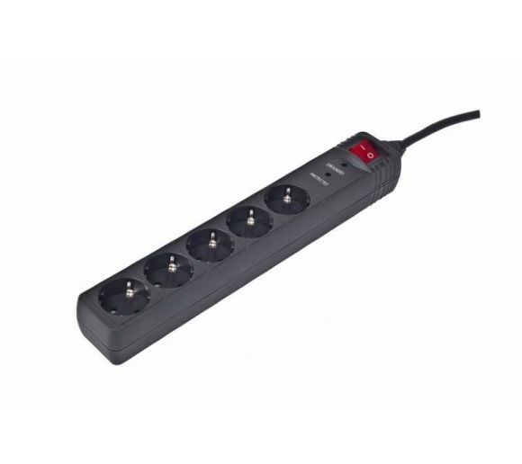 GEMBIRD - Surge Protection Power strip, 5 sockets, 4.5m, 16A, Indicates Correct Grounding, Power Switch, Black