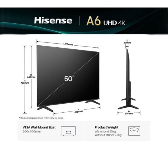HISENSE - 50 inča 50A6Q 4K UHD Smart TV