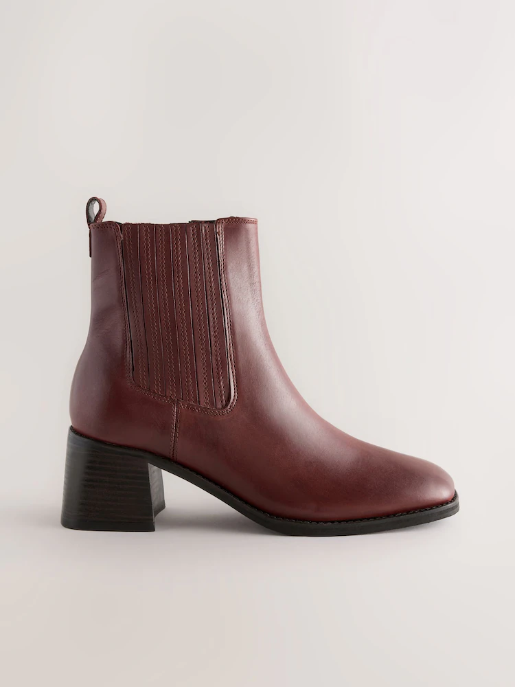 Burgundija Crveno - Forever Comfort® Leather Skuare Toe Block Heel Chelsea Boots