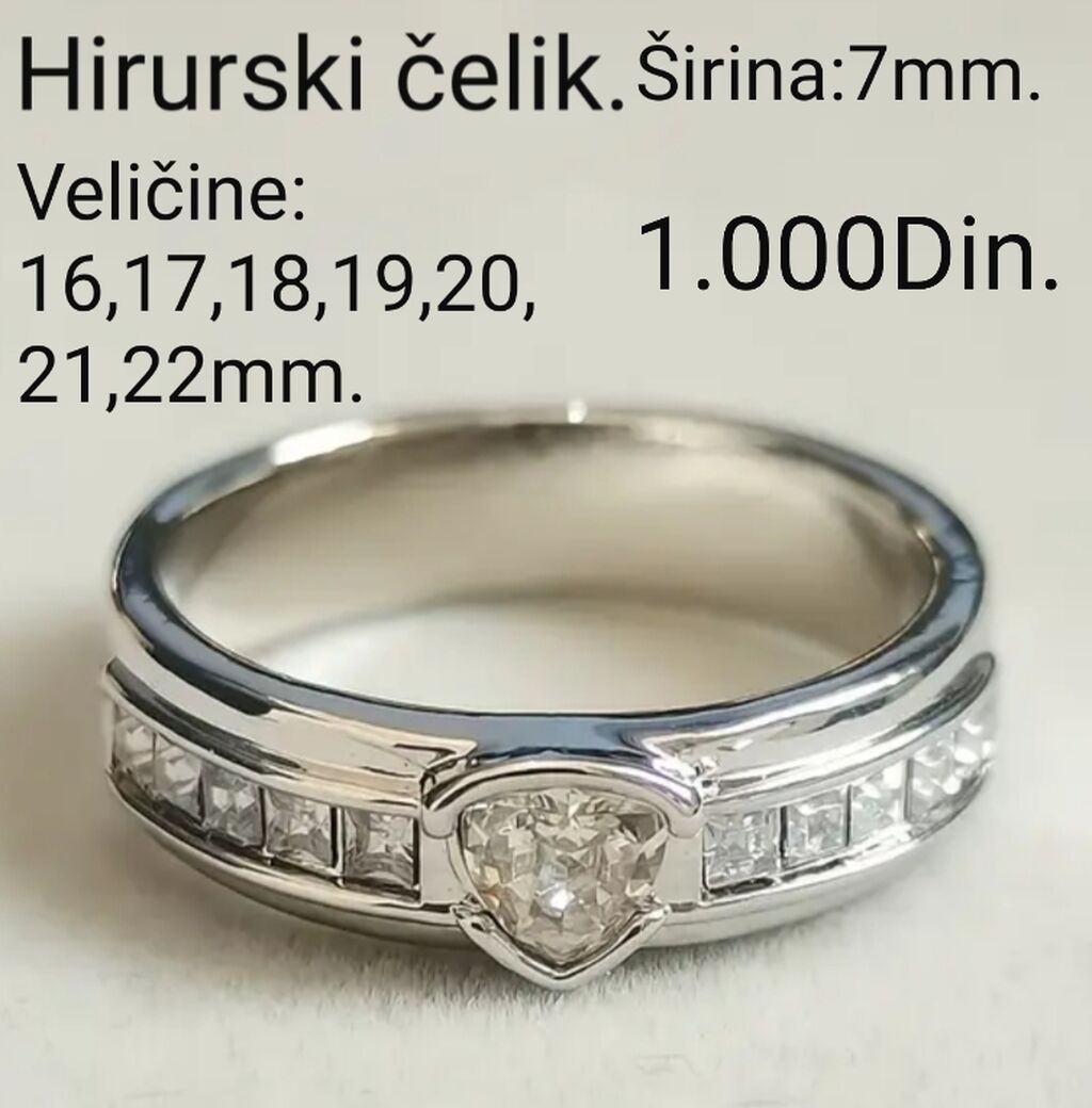 Unisex prsten, Materijal: Cirkon, Hirurški čelik, Kristal