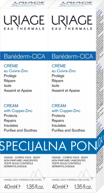 Uriage Bariederm Cica krema, 2x40 ml PROMO