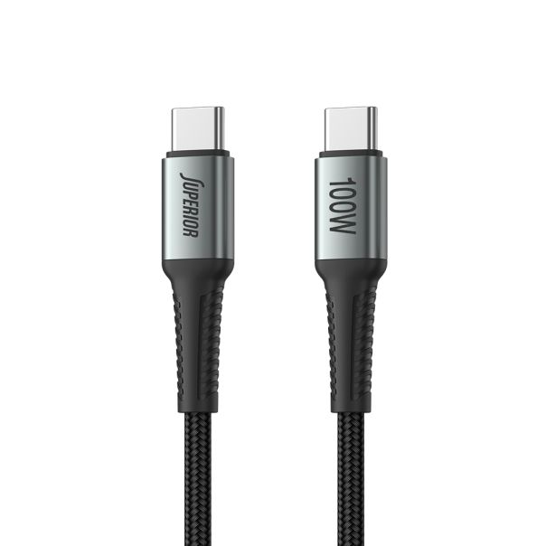 SUPERIOR USB data kabal SU-K110 pleteni Fast 100W 5A Type-C na Type-C 2m, siva