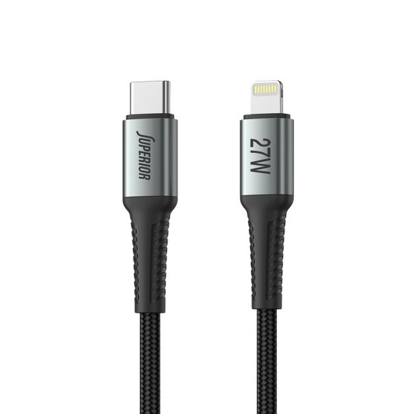 SUPERIOR USB data kabal SU-K109 pleteni 27W 3A Type-C na Lightning 2m, crna
