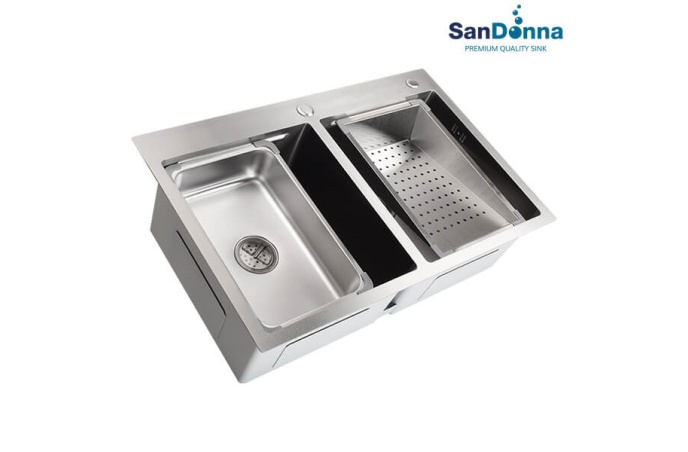 Sudopera dupla SanDonna - Inox Hrom - 780x500/230 sa gratis korpicom,, dozatorom i sifonom