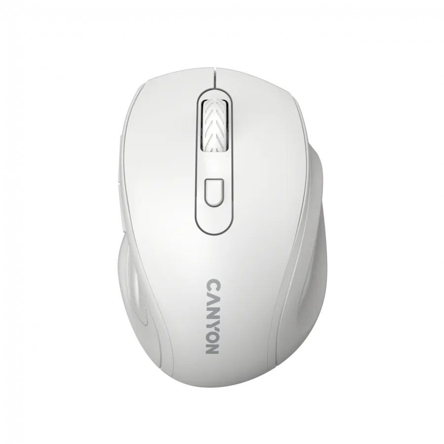 Canyon 6 buttons wireless 2.4Ghz mouse, MX8650A Sensor, DPI up to 1600,Injection case, 3 M life times left and right switches, 2xAAA battery, ABS material, Size: 105x71x40mm, Weight: 59g, white