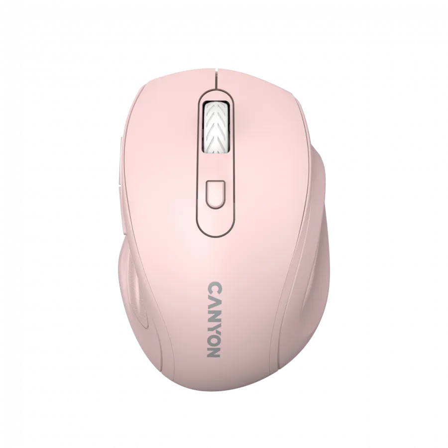 Canyon 6 buttons wireless 2.4Ghz mouse, MX8650A Sensor, DPI up to 1600,Injection case, 3 M life times left and right switches, 2xAAA battery, ABS material. Size: 105x71x40mm, Weight: 59g, Pink