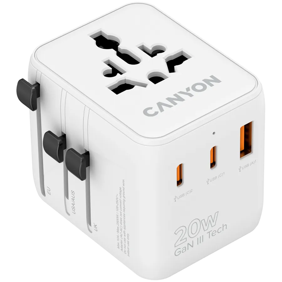 CANYON Travel Adapter OnTour 20 EU/UK/US/AUS 20W  White