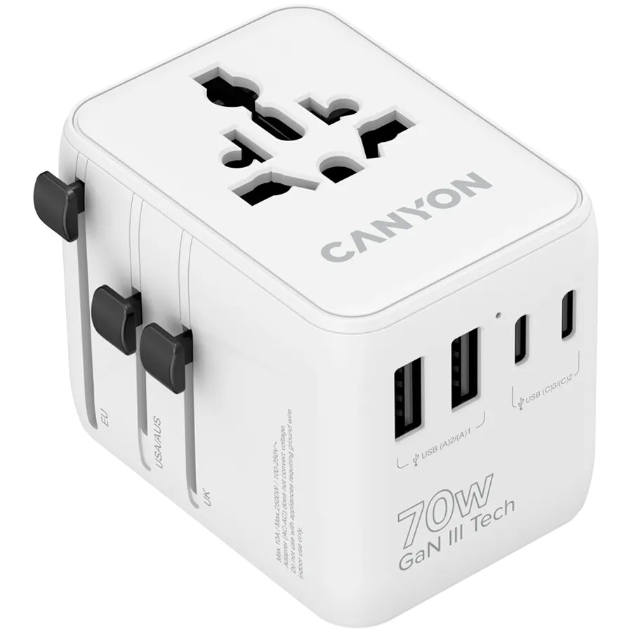 CANYON Travel Adapter OnTour 70 EU/UK/US/AUS 70W White