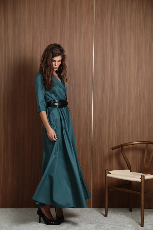 Carolina Green duga zelena haljina na preklop