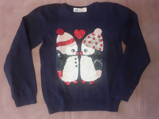 H&M teget dzemperak sa pingvinima, 110-116