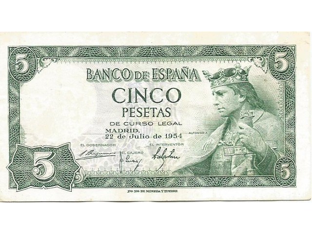 Spanija 5 pesetas 1954.
