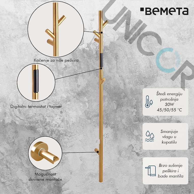 BEMETA DRY SUŠAČ 1180 mm ZLATNA MAT 704153015