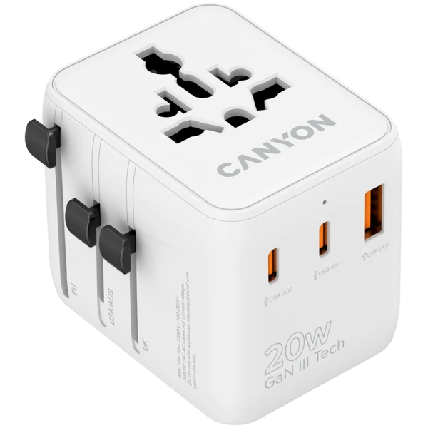 CANYON Travel Adapter OnTour 20 EUUKUSAUS 20W  White ( CNS-TA20W1005W )