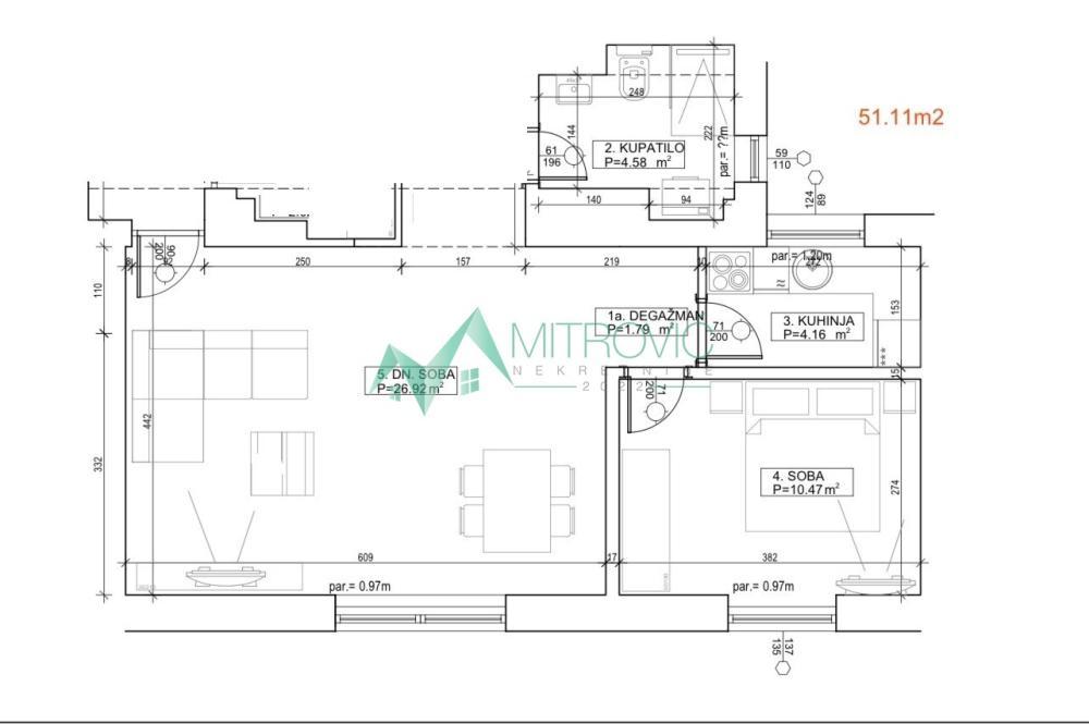 Jednoiposoban stan na prodaju, 51m2, 163.552€