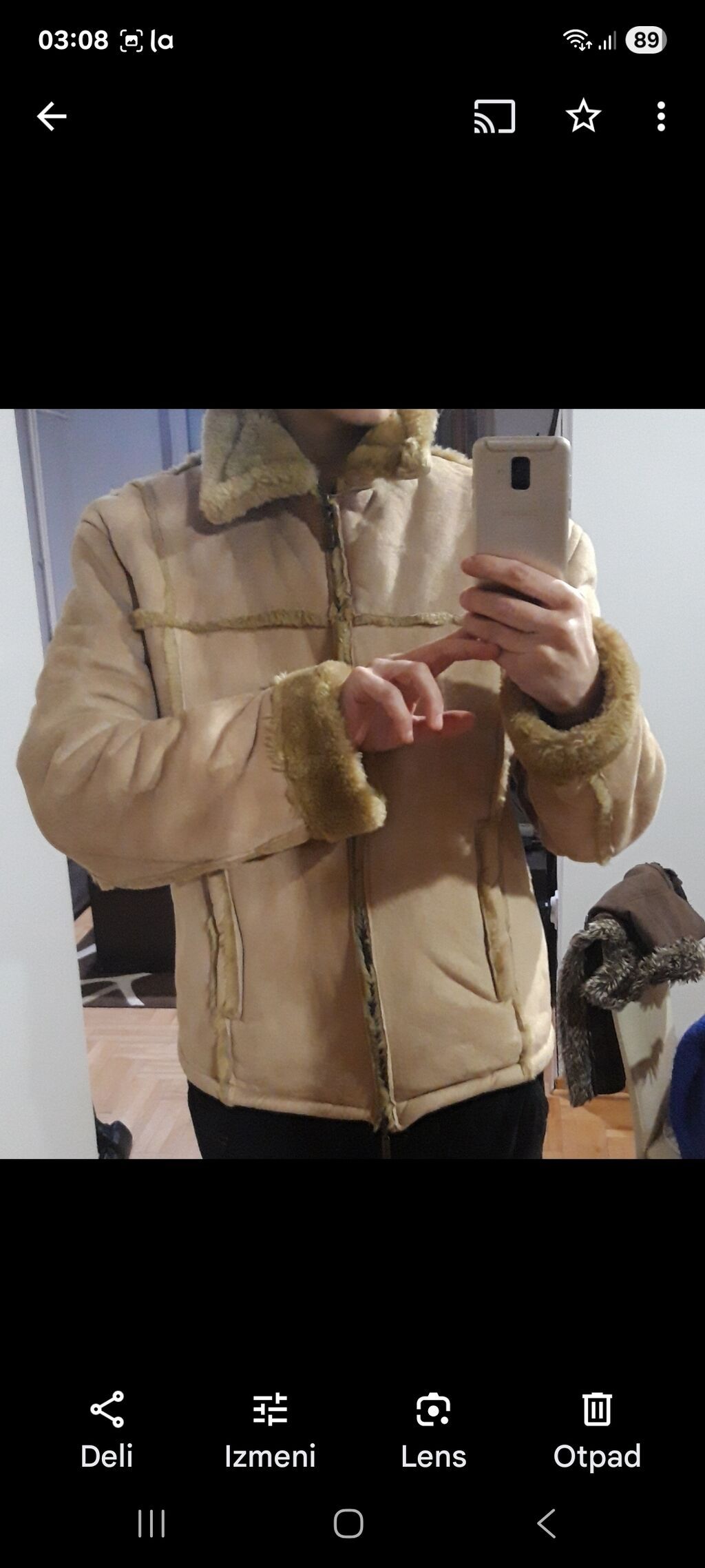 Ženska zimska jakna od imitacije kože sa krznom (shearling stil) -