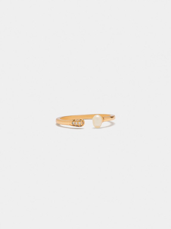 OPEN RING WITH PEARL AND ZIRCONIA