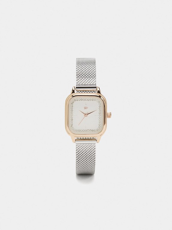 SQUARE WATCH WITH BICOLOR STAINLESS STEEL BRACELET