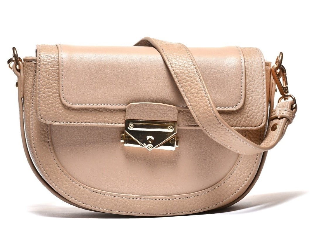 Ženska crossbody torbica sa metalnom kopčom T012559 bež